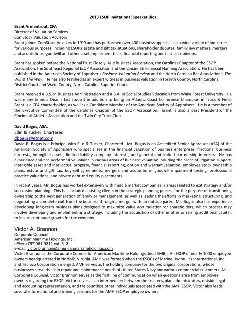 Speaker Bios & Information - The ESOP Association