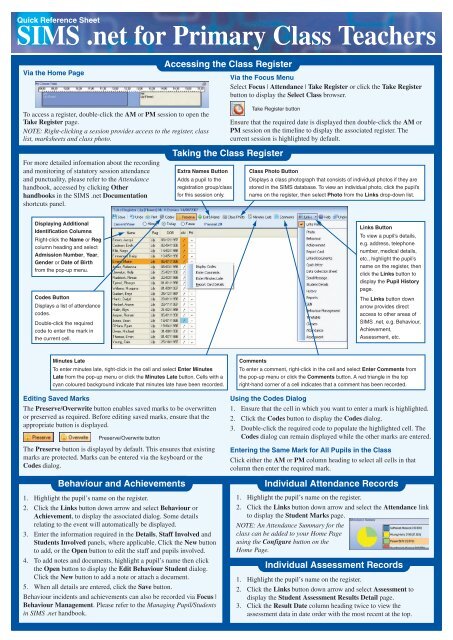 QRS SIMS .net for Primary Class Teachers.pdf - EiS Kent