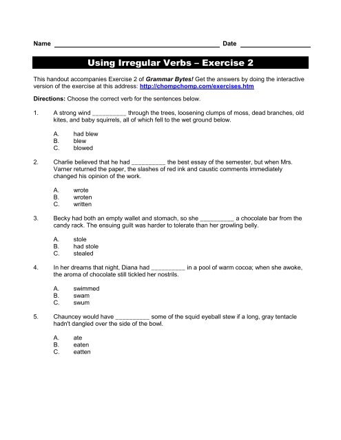 Using Irregular Verbs â Exercise 2 - Grammar Bytes!