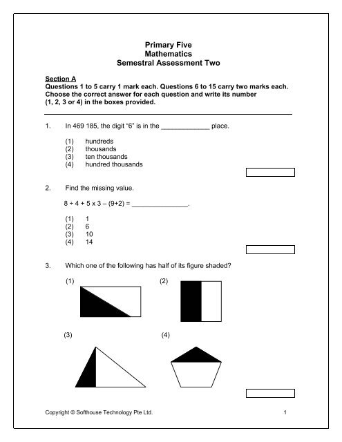 Primary Five Mathematics Semestral Assessment Two