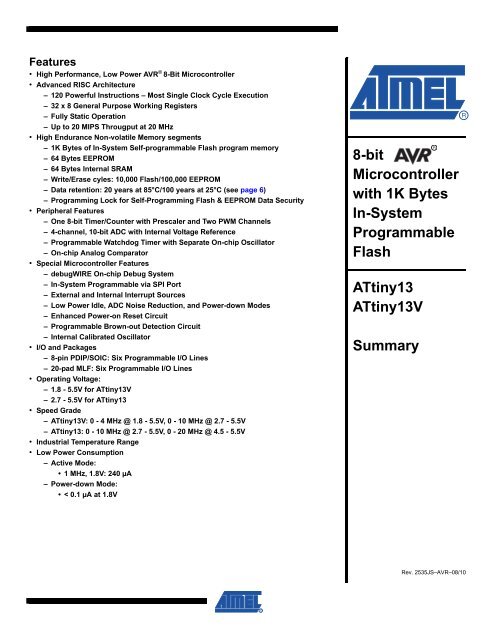 ATtiny13 Summary Datasheet - Atmel Corporation