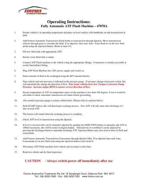 Safety Operating Procedure - Fortron Automotive Treatments Pty Ltd