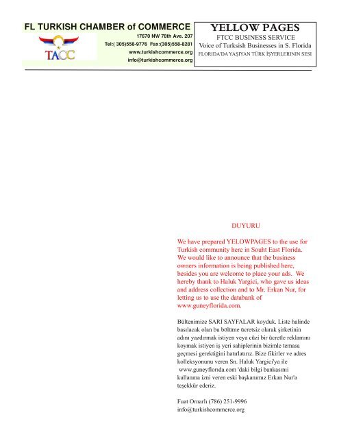 YELLOW PAGES - Turkish American Chamber of Commerce