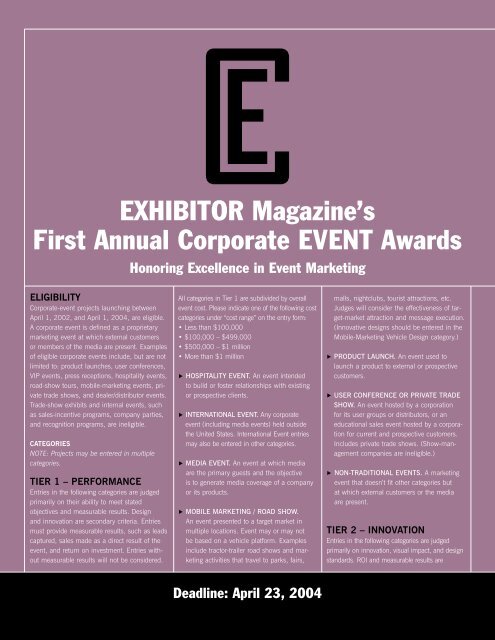EXHIBITOR Magazine's First Annual Corporate EVENT Awards