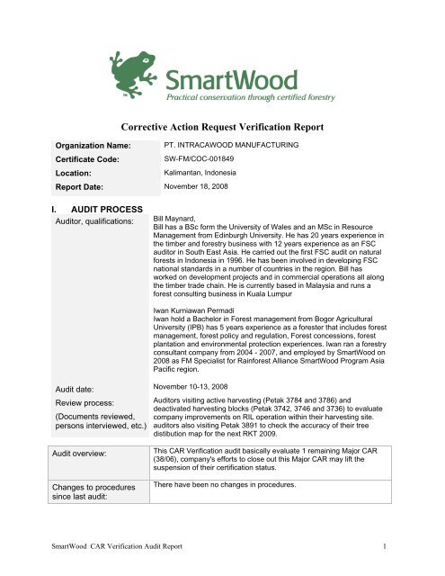 Corrective Action Request Verification Report - Rainforest Alliance