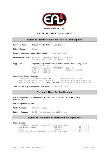 MSDS Silver Grade Anti-seize Grease - Public version