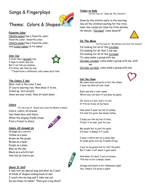 fingerplays colors shapes 09 - Preschool