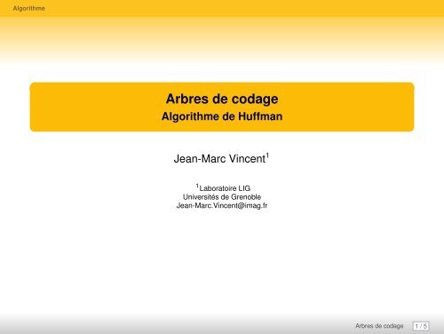 Arbres de codage - Algorithme de Huffman