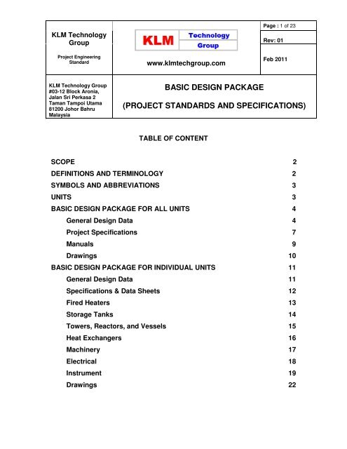 project standards and specifications - KLM Technology Group