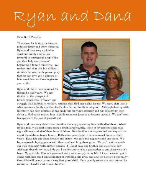 Dear Birth Parents, Thank you for taking the time to read our letter ...