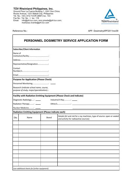 OSL Dosimetry Application Form - Tuv
