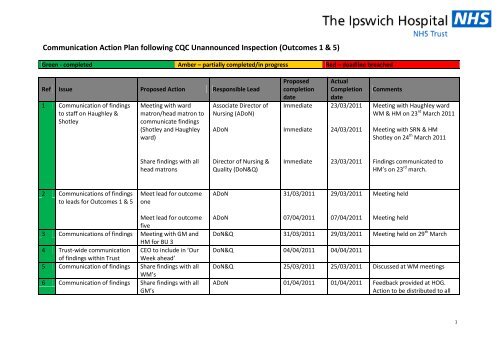 Action Plan for xxxxx - Ipswich Hospital