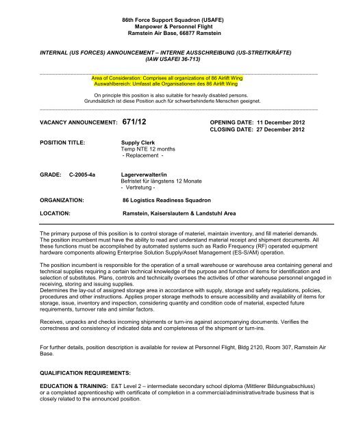 86th Force Support Squadron (USAFE) - Ramstein Air Base