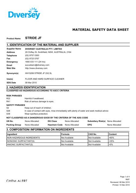 Diversey - Stride JF - msds