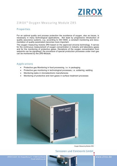 ZIROXÂ® Oxygen Measuring Module ZR5