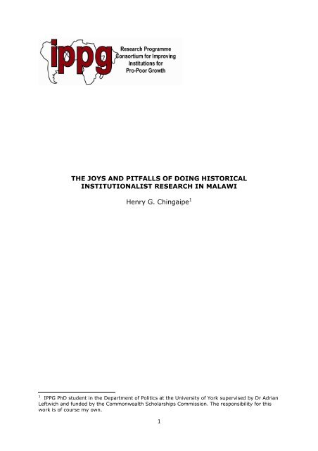 THE JOYS AND PITFALLS OF DOING AN HISTORICAL ... - IPPG