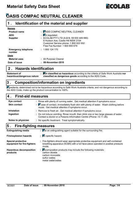 Oasis Compac Neutral Cleaner - Rapidcleanperth.com.au