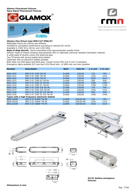 Glamox Fluorescent fixtures Aqua Signal Fluorescent Fixtures ...