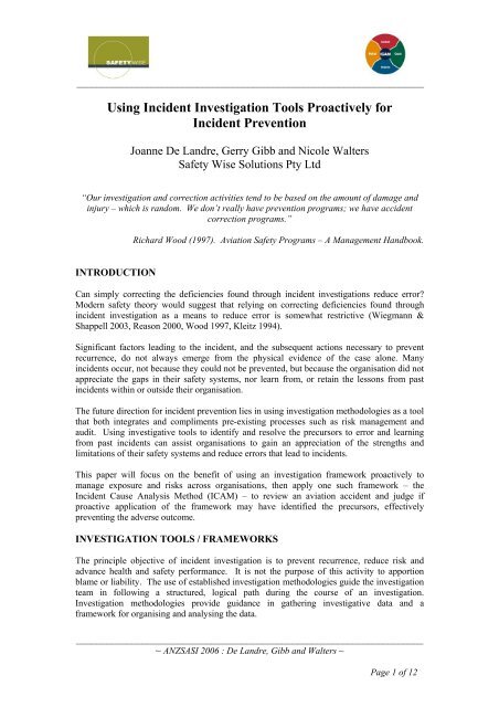 Using Incident Investigation Tools Proactively for Incident ... - ASASI