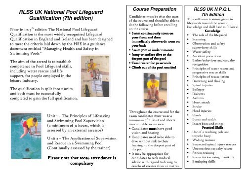 Rlss Uk National Pool Lifeguard Qualification 7th Edition