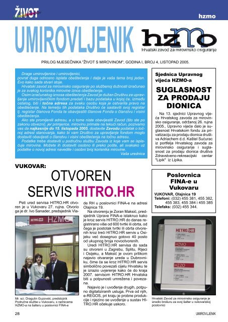 'Umirovljenik', broj 4/2005. - Hrvatski zavod za mirovinsko osiguranje