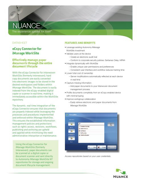 eCopy v4 Connector Data Sheet - Nuance