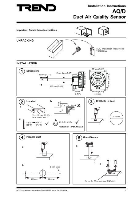 AQ/D Duct Air Quality Sensor Installation Instructions - Trend