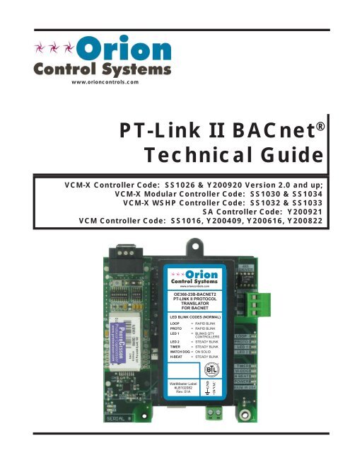 PT-Link II BACnetÃ‚Â® Technical Guide - Orion Control Systems