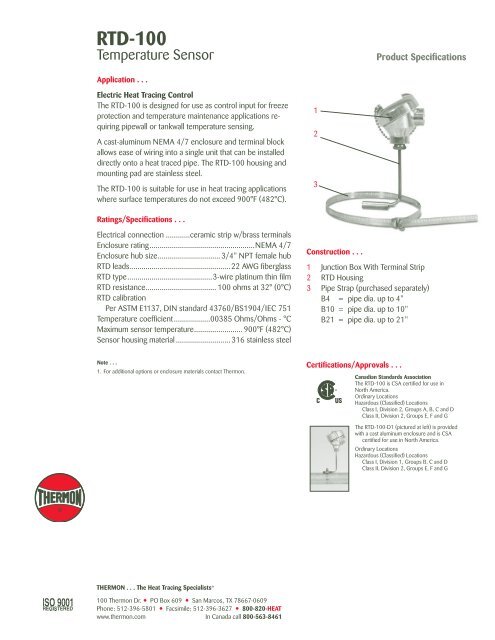 RTD-100 Product Specification - Thermon Manufacturing Company