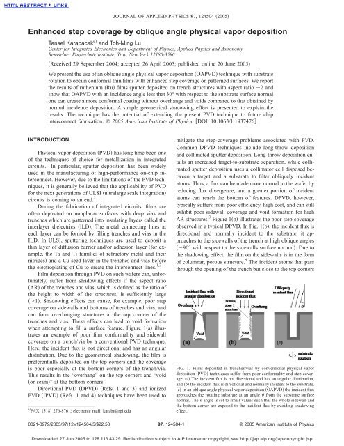 Enhanced step coverage by oblique angle physical vapor deposition