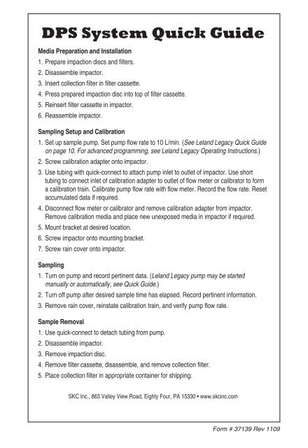 DPS System Quick Guide 100-3901 100-3903 PDF ... - SKC Inc.