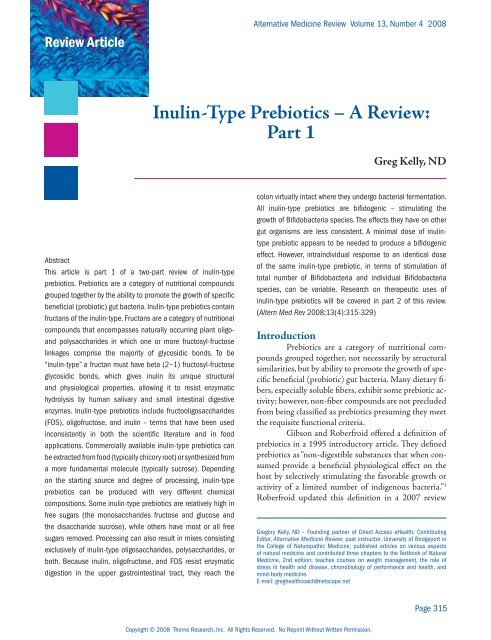 Inulin-Type Prebiotics â A Review: Part 1 - Alternative Medicine ...