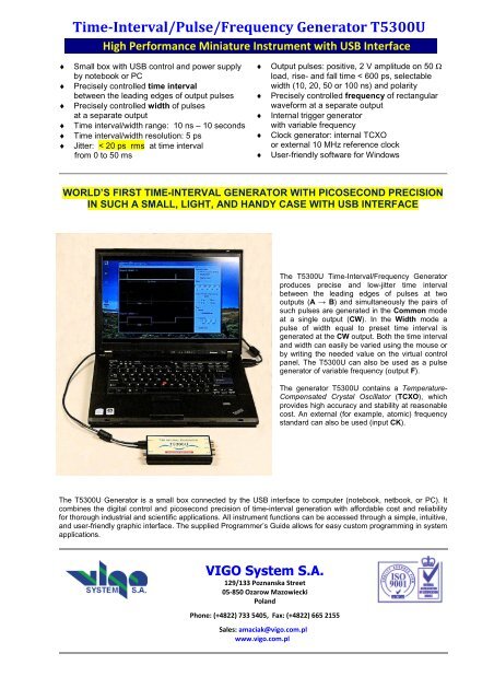 Time-Interval/Pulse/Frequency Generator T5300U - VIGO System SA