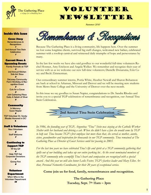 Volunteer Newsletter - The Gathering Place