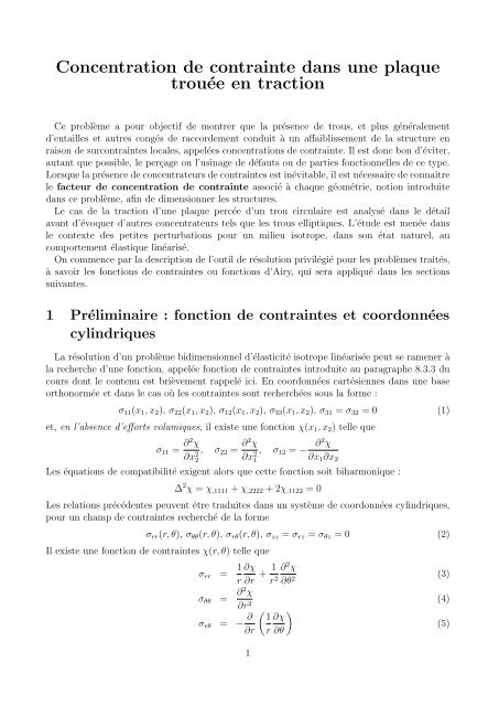 Concentration de contrainte dans une plaque trouÃ©e en ... - mms2