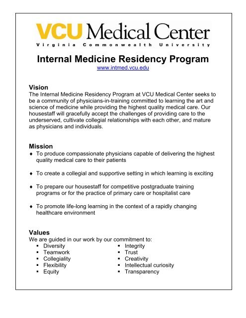 Residency Program Brochure - VCU Internal Medicine Electronic ...