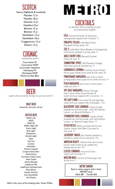 Cocktail Menu - Hotel Metro