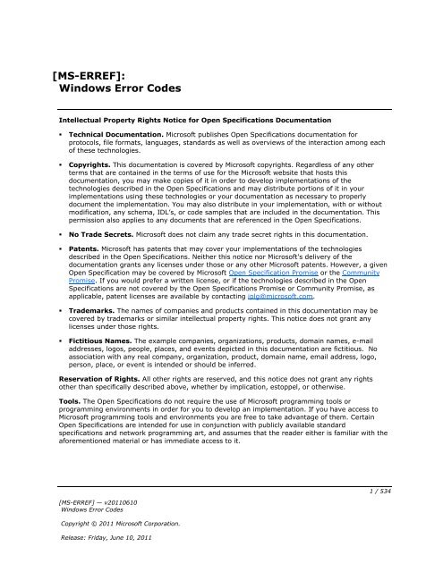 MS ERREF Windows Error Codes v20110610 pdf