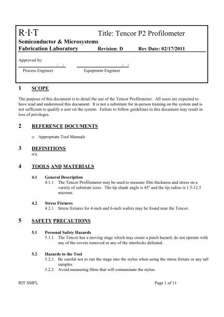 Tencor P2 Profilometer Manual - SMFL