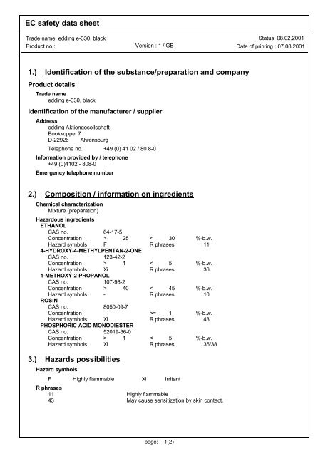 EC safety data sheet 1.) Identification of the substance ... - Office365