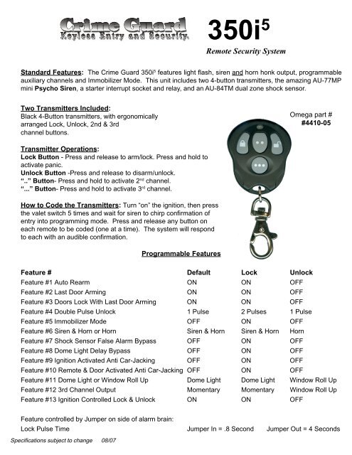 Specification Sheet - OmegaRep.com