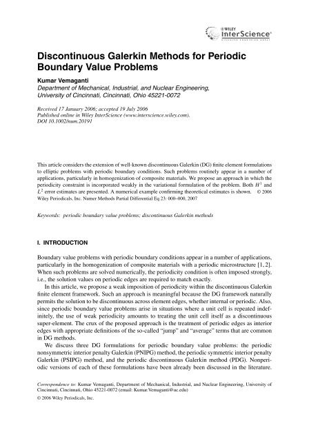 Discontinuous Galerkin Methods For Periodic Boundary Value Problems