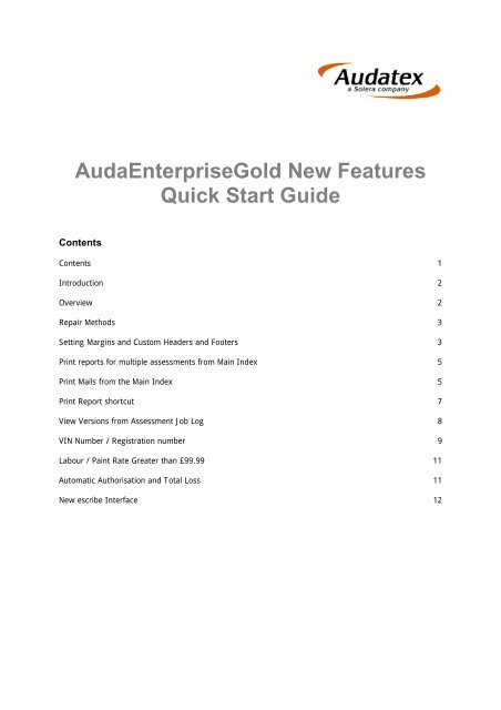 AudaEnterpriseGold New Features Quick Start Guide - Audatex