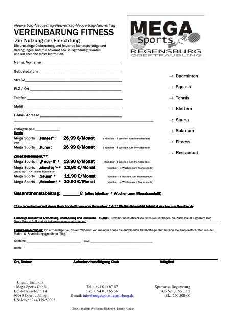 Fitnessvertrag - Megasports Regensburg