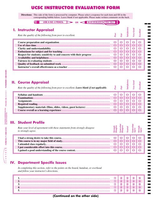 UCSC INSTRUCTOR EVALUATION FORM