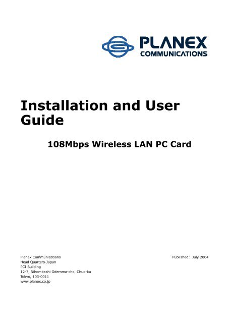Airgo Wireless LAN Client Adapter Installation and User ... - Planex