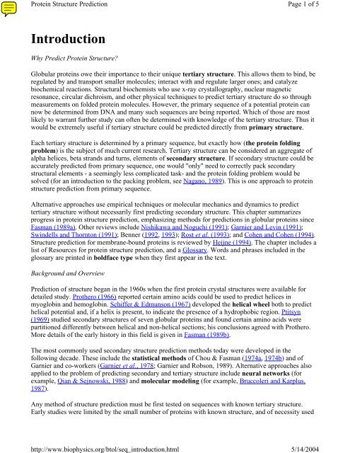 Protein Structure Prediction From Primary Sequence - Biophysical ...