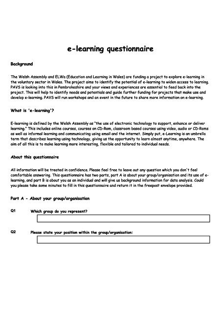 e-learning questionnaire - Pembrokeshire Association of Voluntary ...