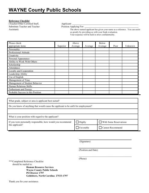 References Form - Wayne County Public Schools