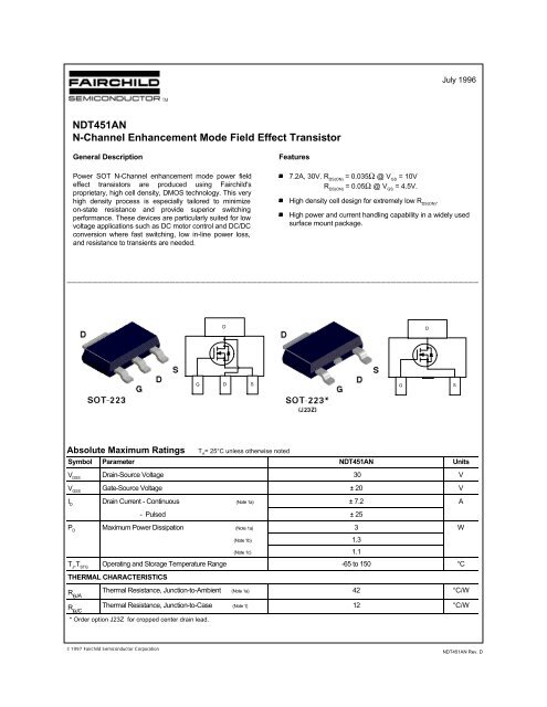 NDT451AN N-Channel Enhancement Mode Field Effect Transistor